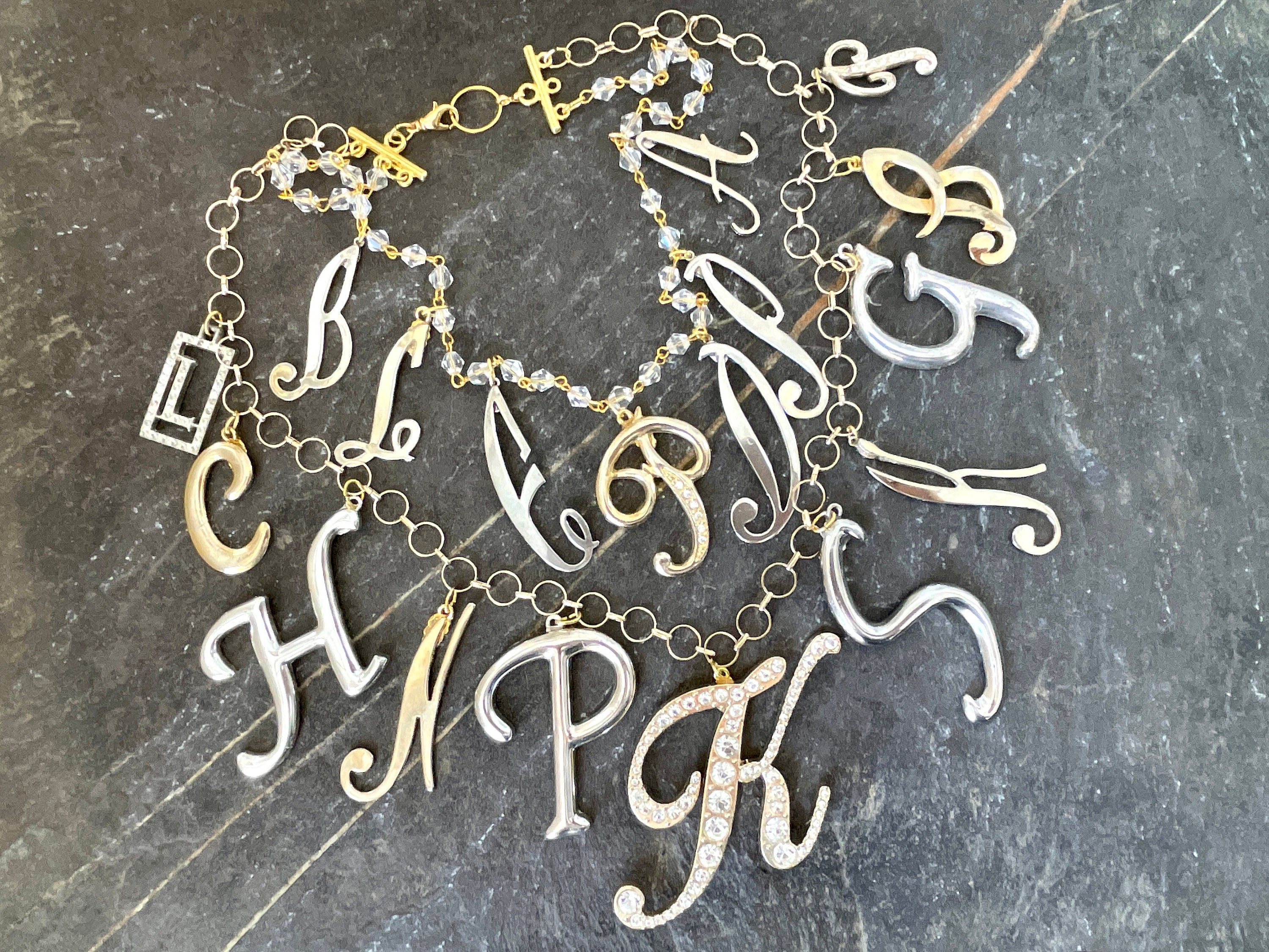 Stunning Vintage Initial Brooch Assemblage Necklace Gold Statement ...