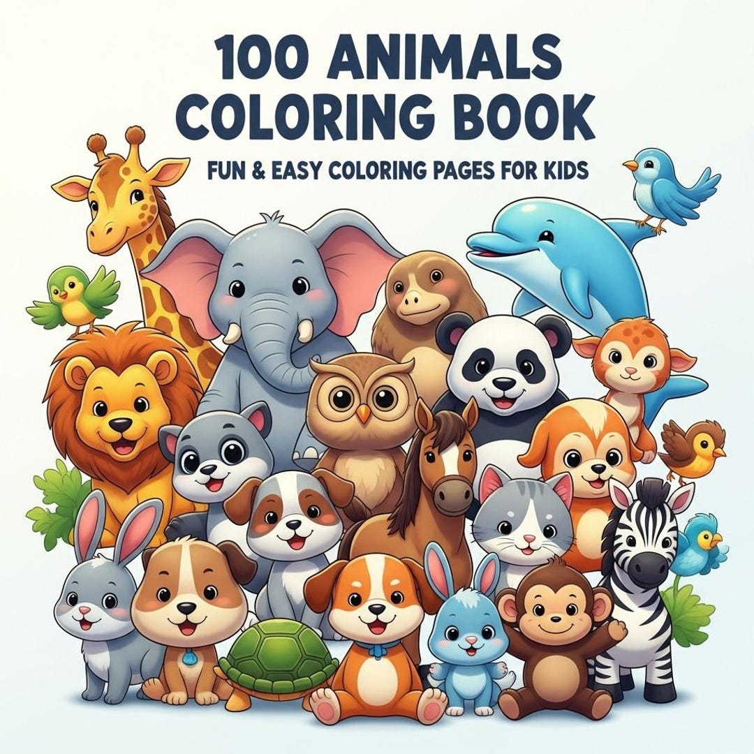 Kids Coloring Book – 100 Animals Printable Pages (PDF Download) - Etsy