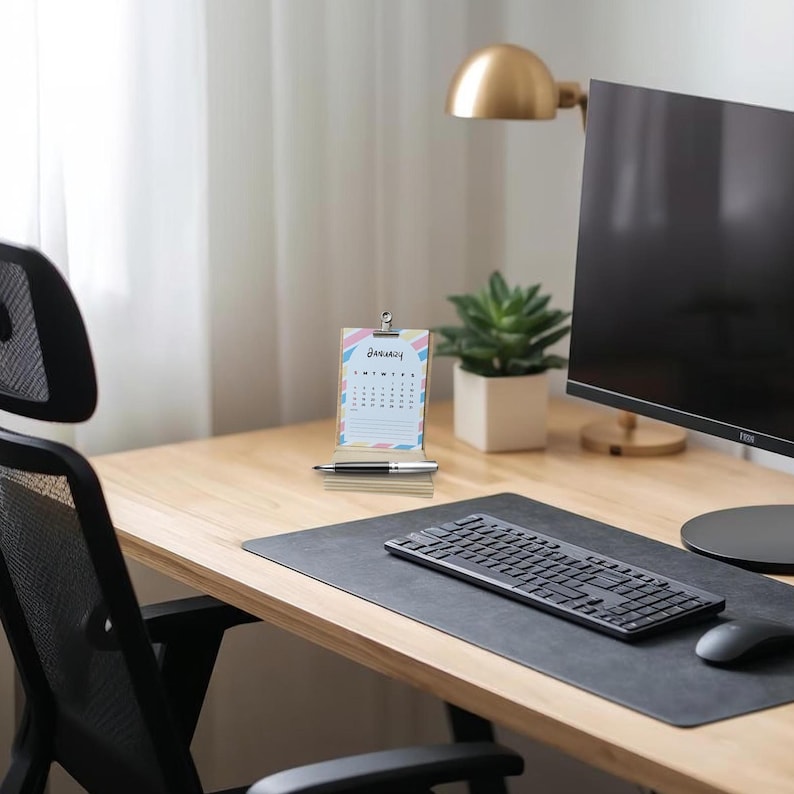 2026 Wooden Desk Calendar – Natural Wood Base With Clipboard & Metal ...