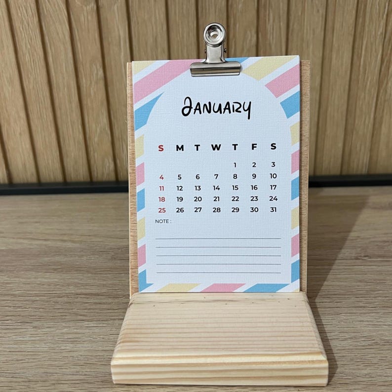 2026 Wooden Desk Calendar – Natural Wood Base With Clipboard & Metal ...