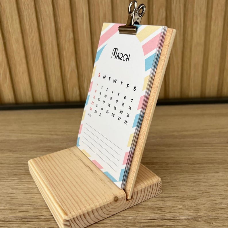2026 Wooden Desk Calendar – Natural Wood Base With Clipboard & Metal ...