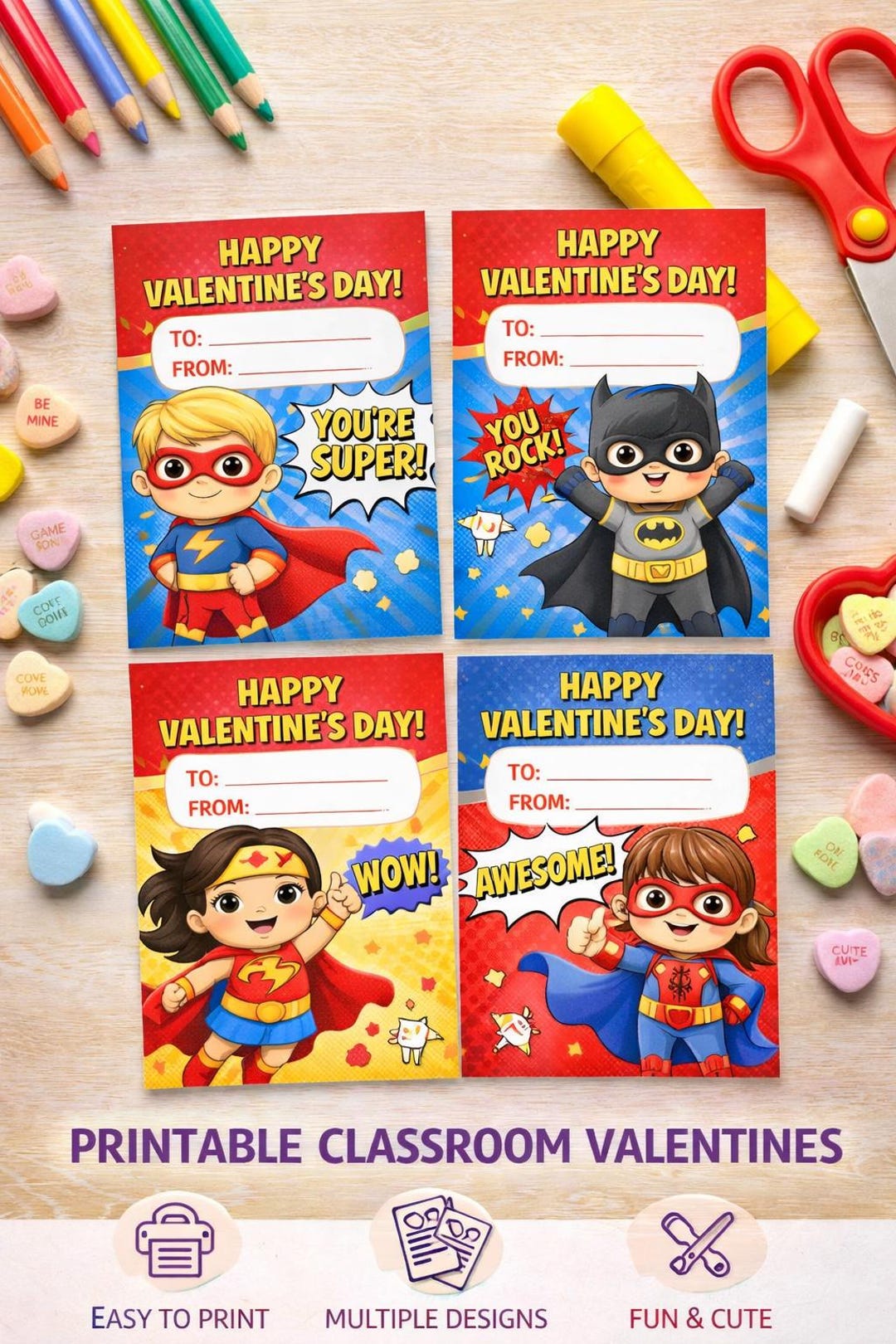 Superhero Valentines Cards for Kids, Classroom Exchange (digital ...