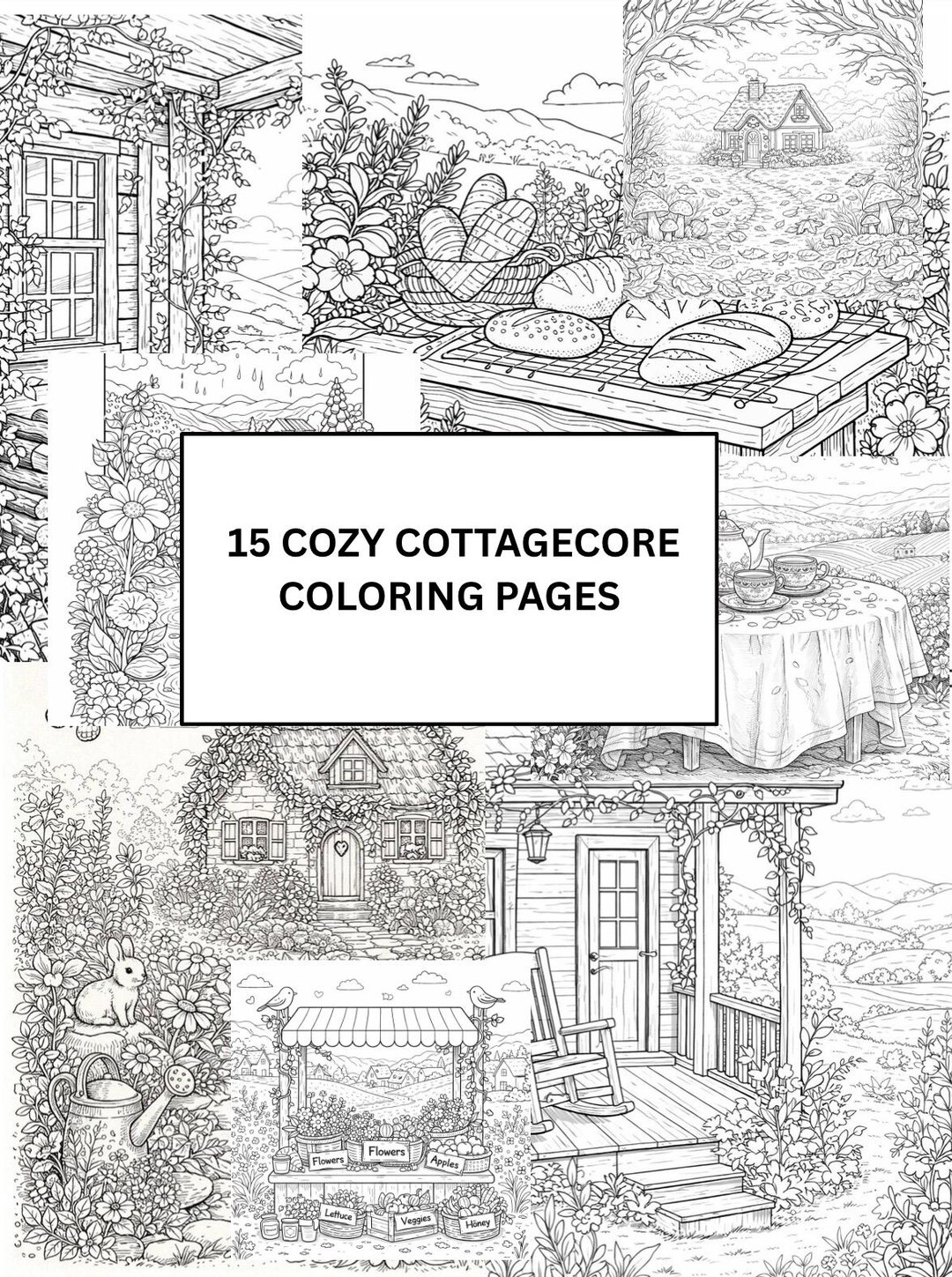 Cottagecore Coloring Book | 15 Botanical Adult Coloring Pages ...