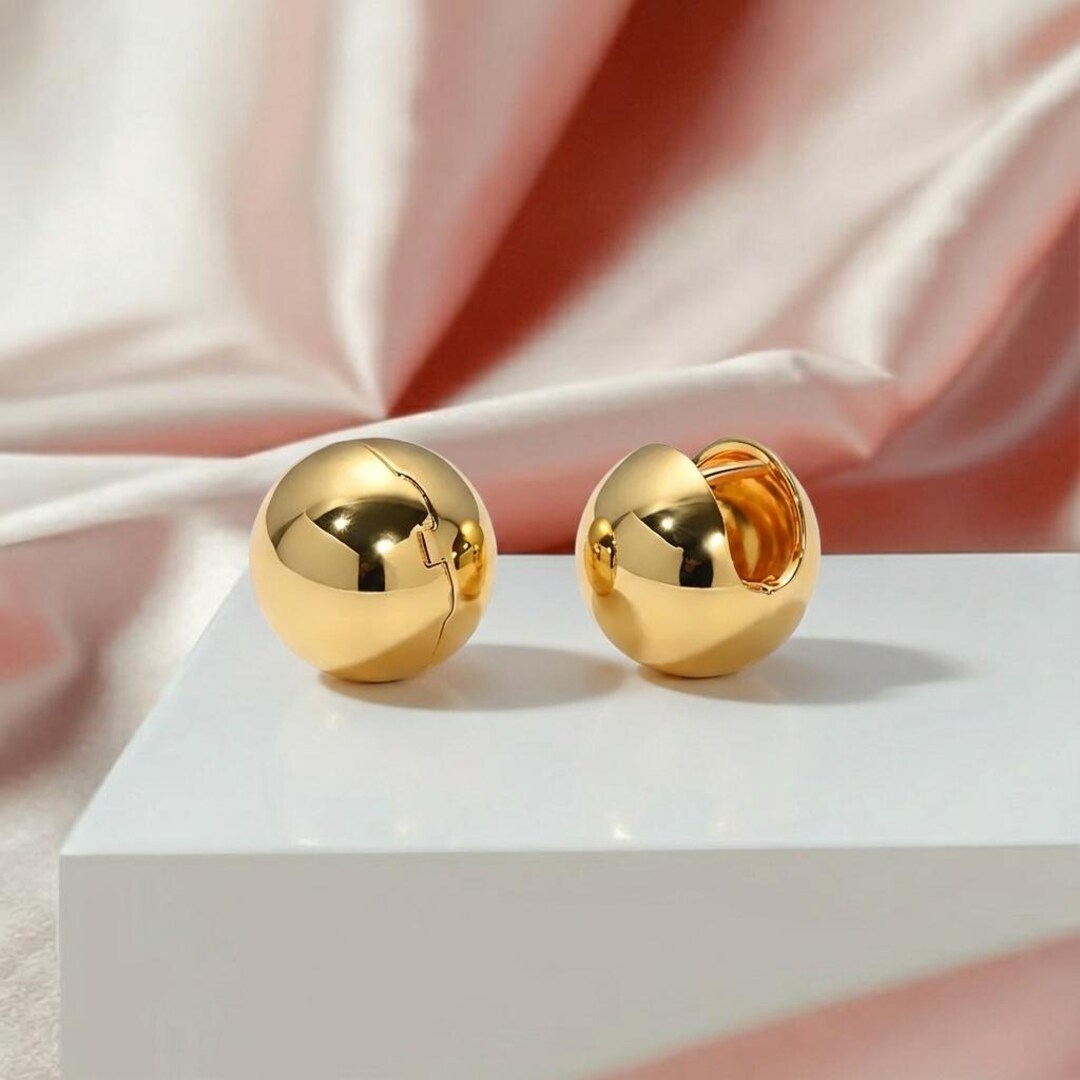 Chunky Sphere Hoop Earrings, Stylish Gold Ball Hoops, Minimalist Design ...