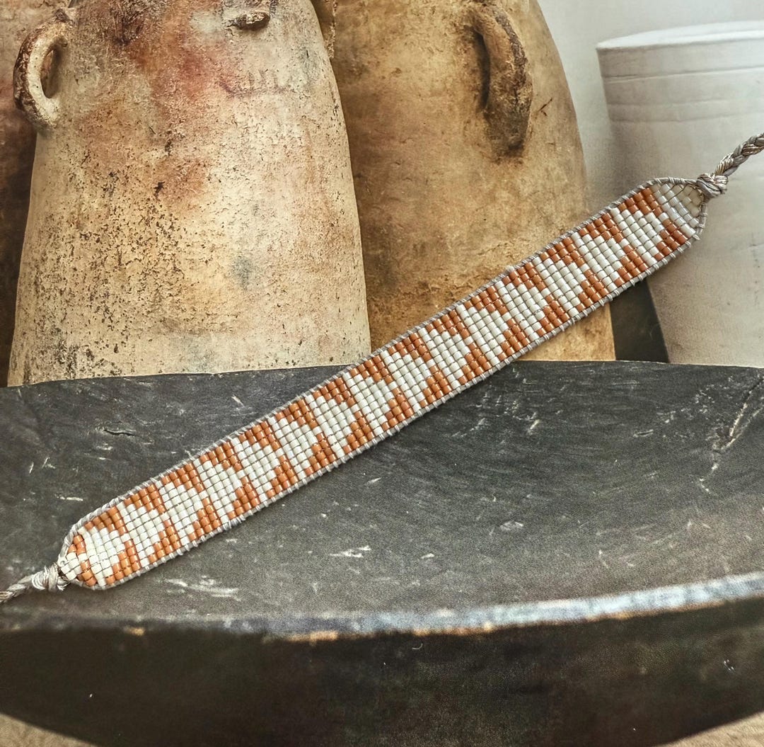 Triangles Bead Loom Bracelet Terracotta and Chalk Miyuki Seed Beads - Etsy