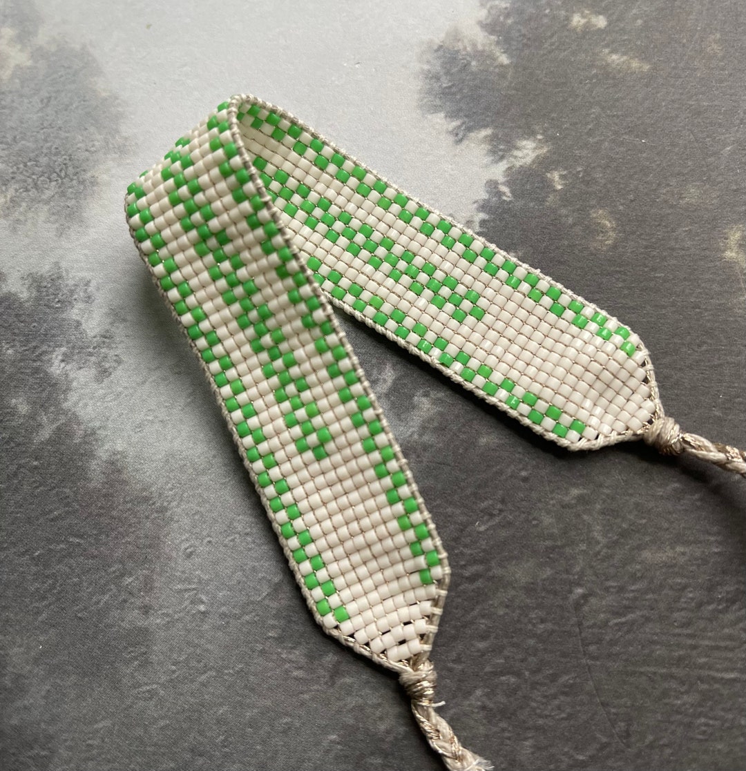Green and White Bead Loom Bracelet Miyuki Seed Beads - Etsy