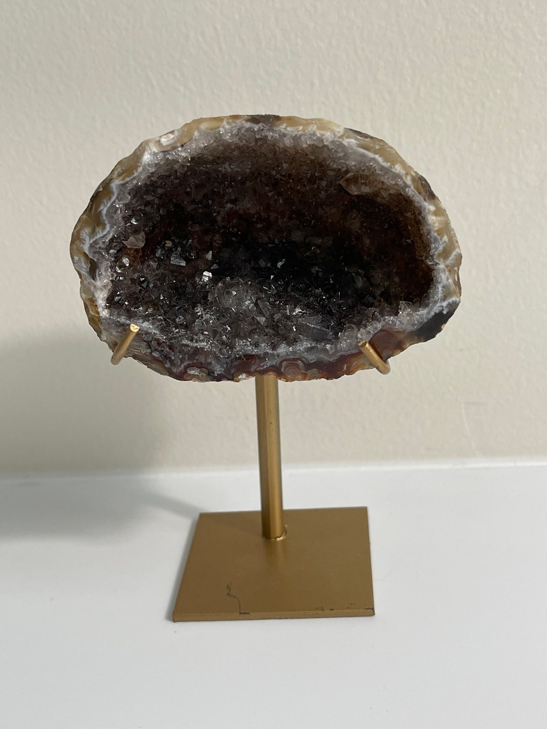 Dark Gray Geode Specimen on Gold Stand - Etsy
