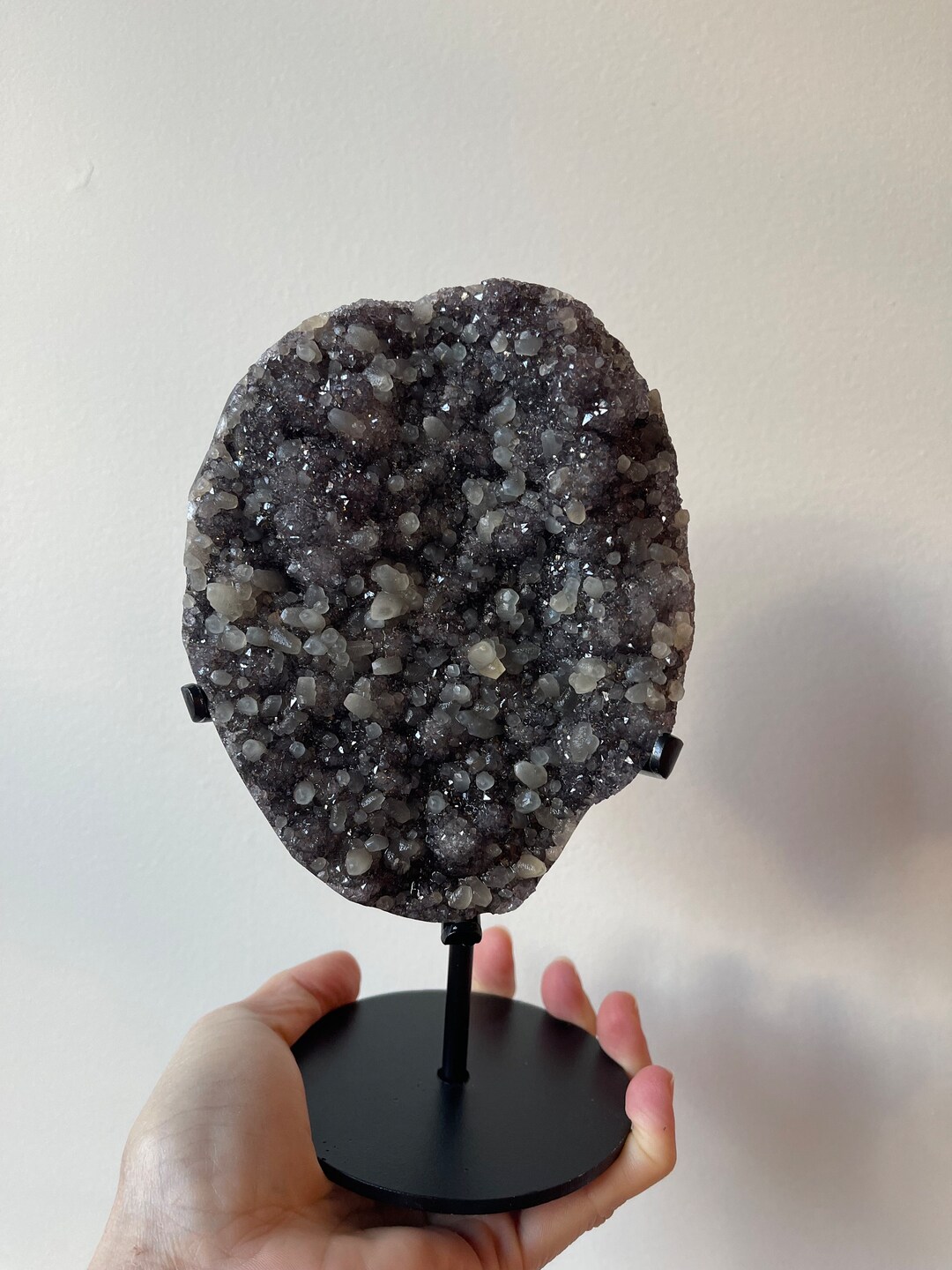 Amethyst Calcite Specimen on Metal Stand - Sparkly Purple Crystals - Etsy