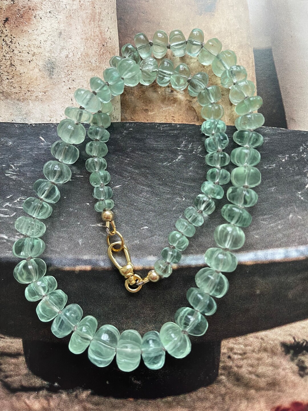 Carved Graduated Flourite Gemstone Knotted Necklace With Swivel Clasp ...