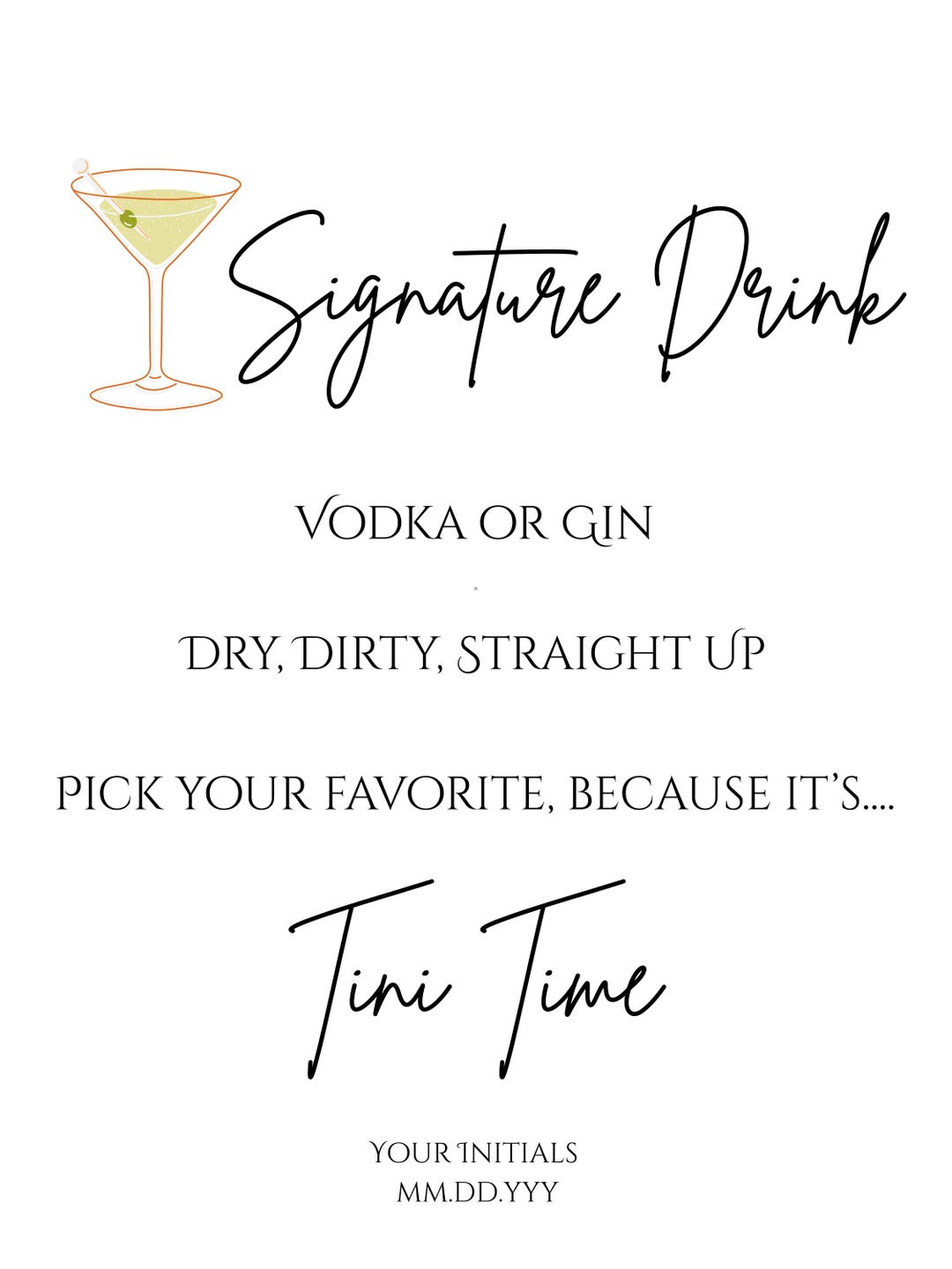 Signature Cocktail - Tini Time Sign - Etsy