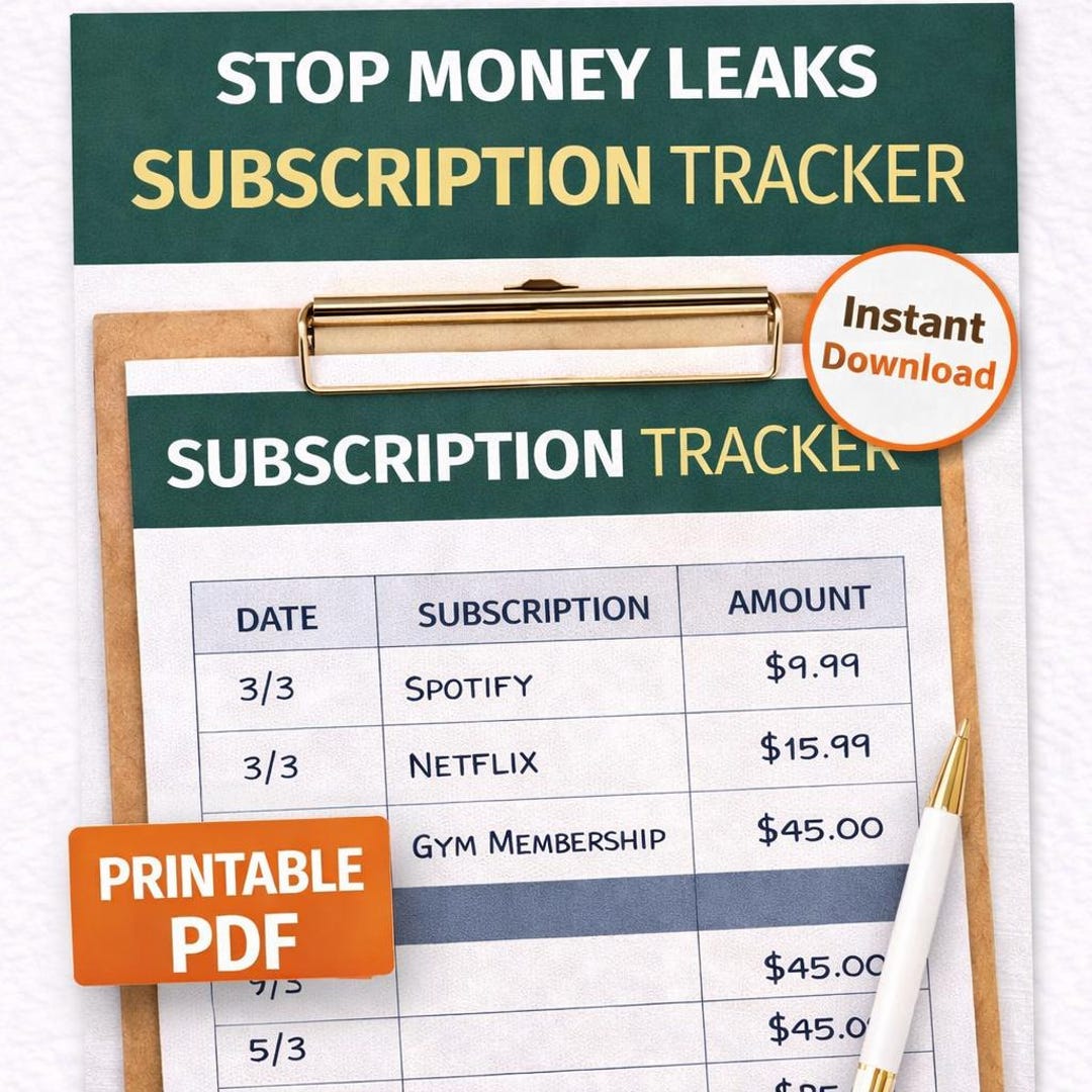 Subscription Tracker Printable | Monthly Bill & App Log (digital ...