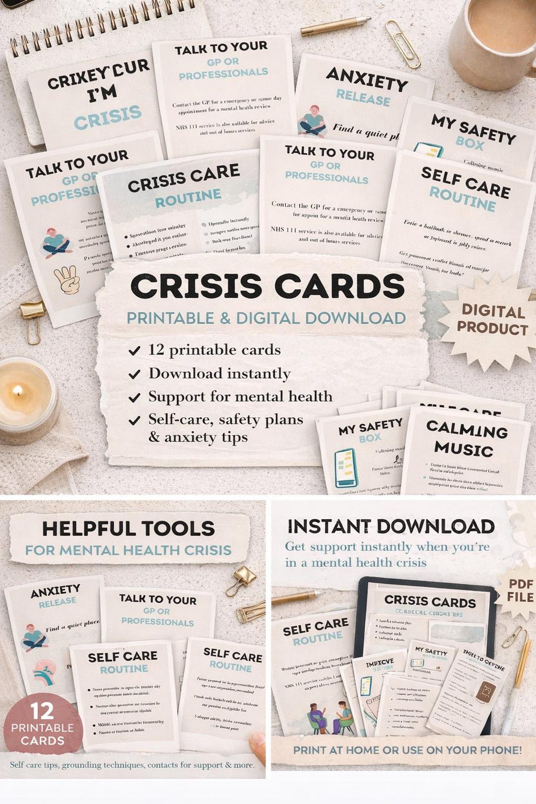 Crisis Cards Printable | Mental Health Support Cards | Anxiety Relief ...