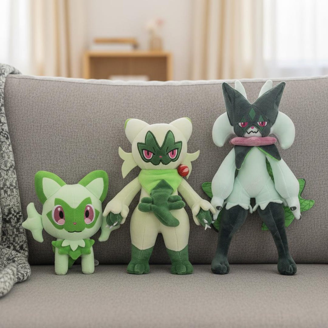 Sprigatito Evolution Plush Set – Pokemon Plush – Grass Cat Fantasy ...