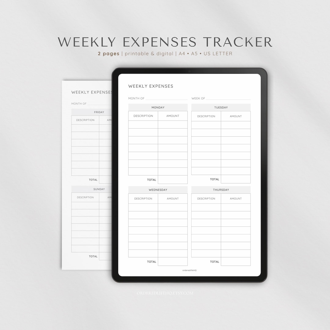 Weekly Expenses Tracker Printable, Weekly Budget Planner, Spending ...