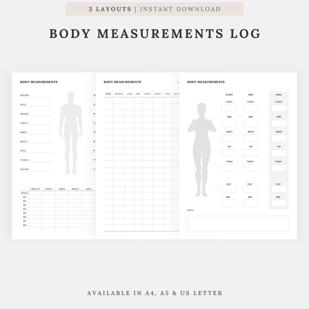 Body Measurements Log Printable PDF | Measurement Tracker | Weight Loss ...