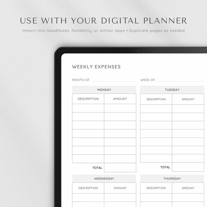 Weekly Expenses Tracker Printable, Weekly Budget Planner, Spending ...