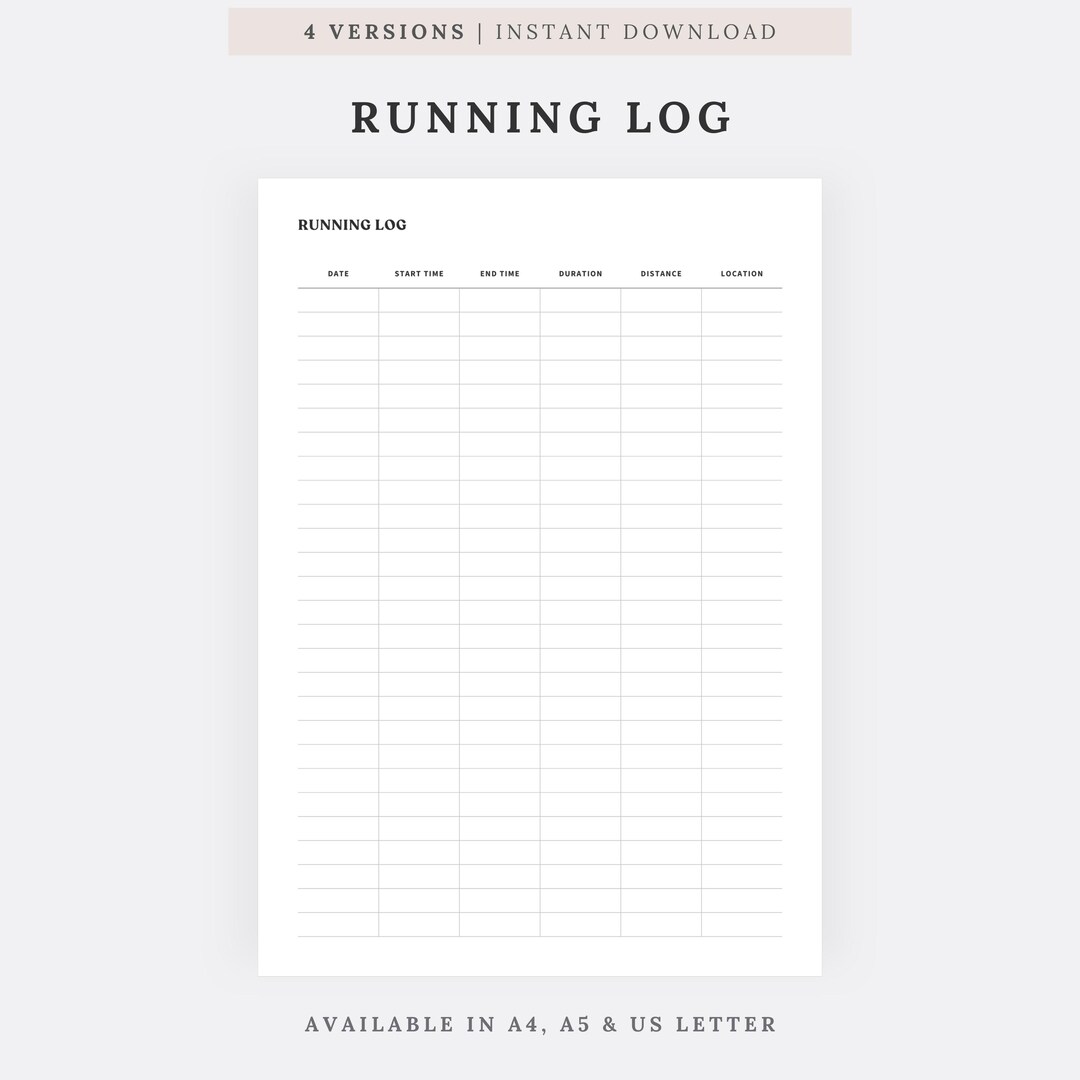Running Log Printable PDF | Run Tracker | Cardio Training Log ...