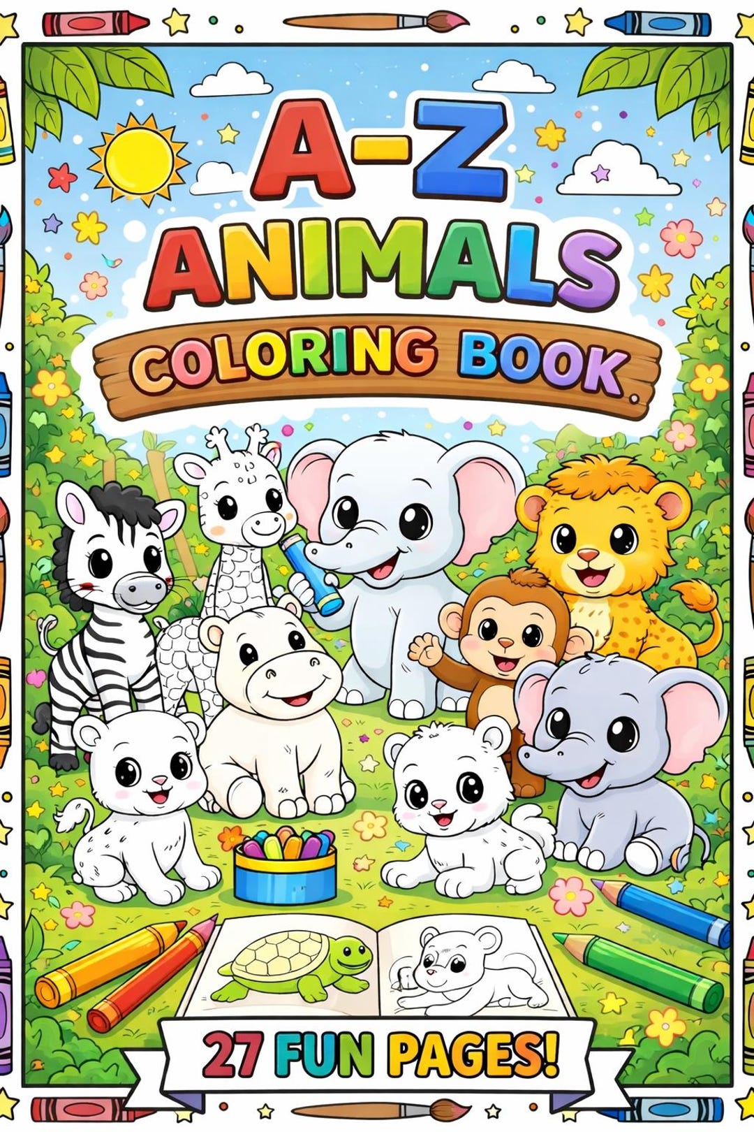 A-Z Cute Animals Coloring Book | Printable PDF PNG | Kids Coloring ...