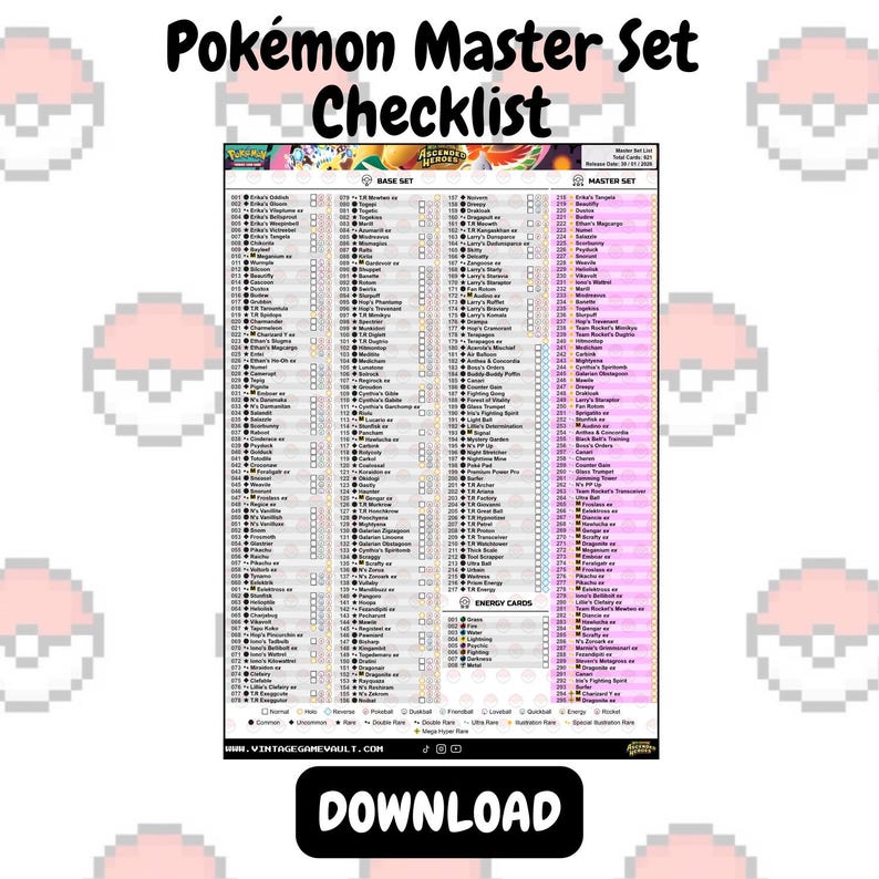 Pokémon Mega Evolutions - Ascended Heroes - Master Set Checklist ...