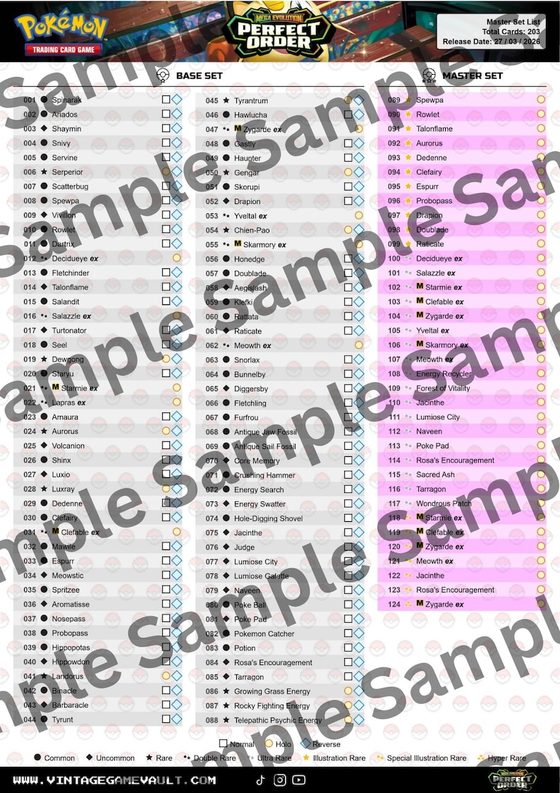 Pokémon TCG - Perfect Order - Master Set Checklist (download) - Etsy