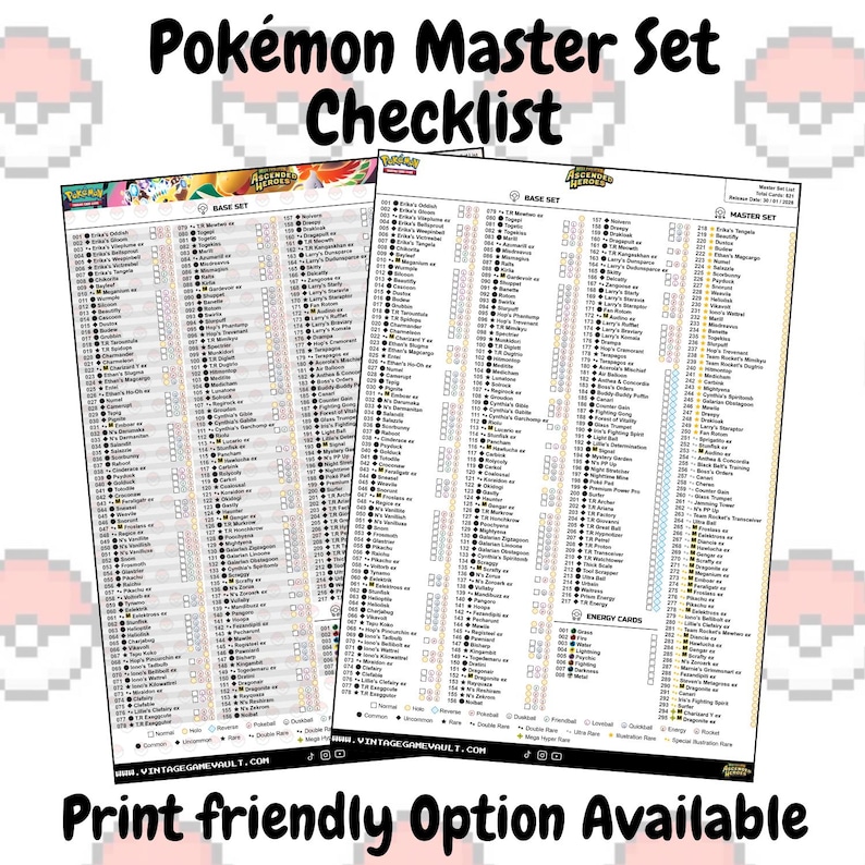 Pokémon Mega Evolutions - Ascended Heroes - Master Set Checklist ...