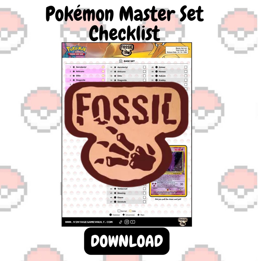 Pokémon TCG - Fossil - Master Set Checklist (download) - Etsy