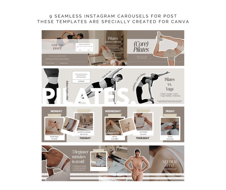Canva Seamless Carousel Templates: Pilates Content (9 Seamless Posts ...