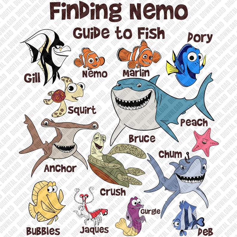 Finding Nemo Guide to Fish PNG, Ocean Friends Sublimation Design, Sea ...