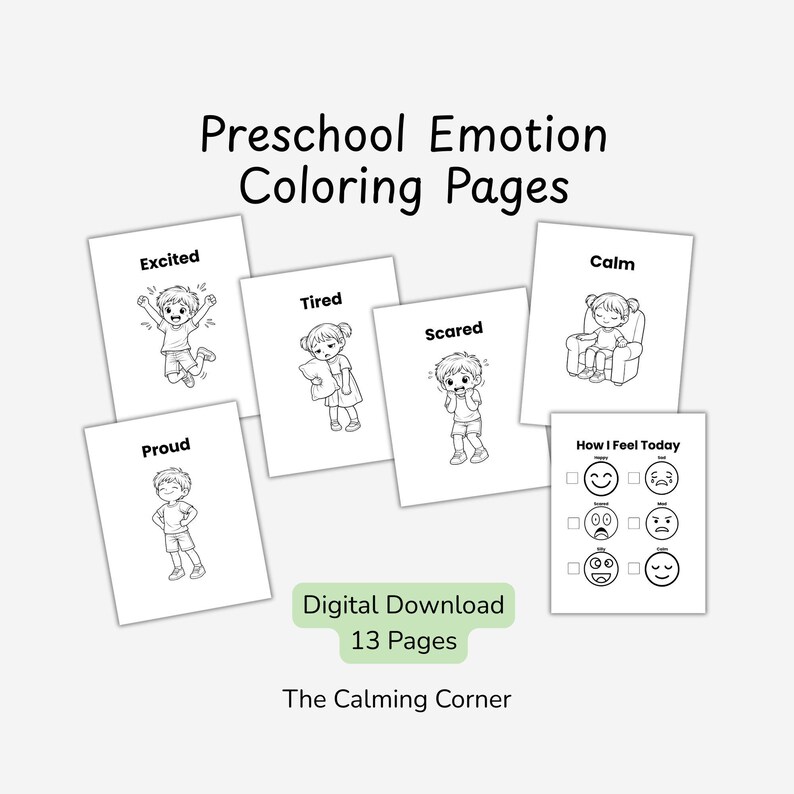Emotion Coloring Pages, Preschool SEL Feelings Coloring Pack, Printable ...