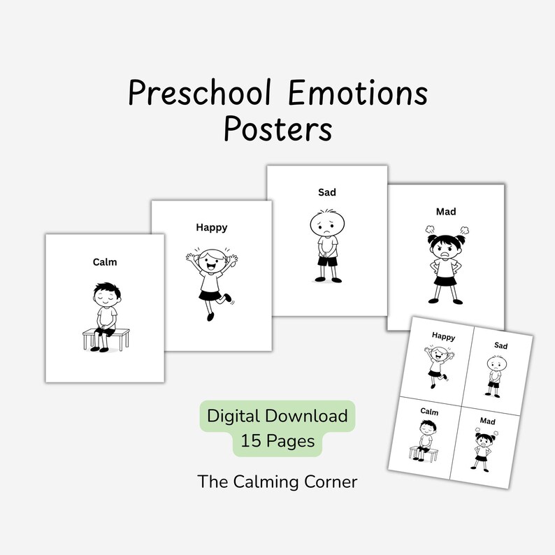Emotions Posters, Preschool SEL Chart, Calm Down Corner (PDF Download ...