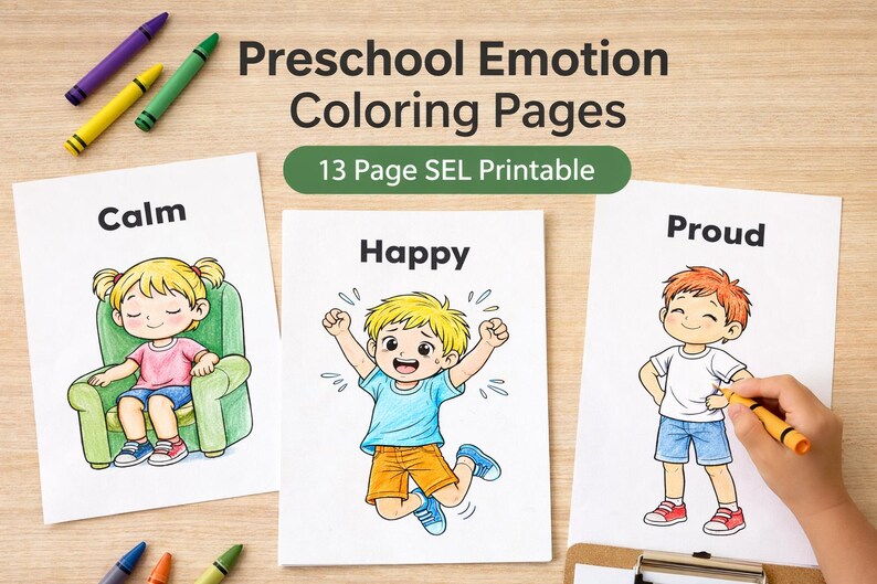 Emotion Coloring Pages, Preschool SEL Feelings Coloring Pack, Printable ...
