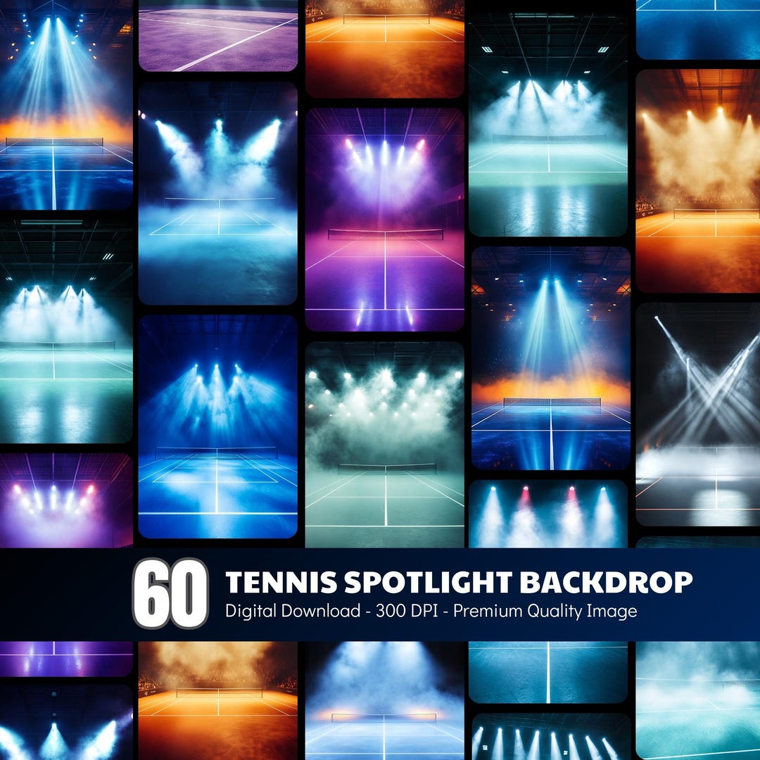Tennis Spotlight Backdrops With Stadium Lights, Fog Digital Backdrops ...
