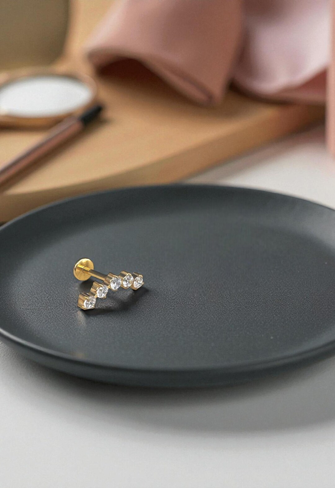 String Gem Implant Grade Titanium Flat Back Stud Earrings ...