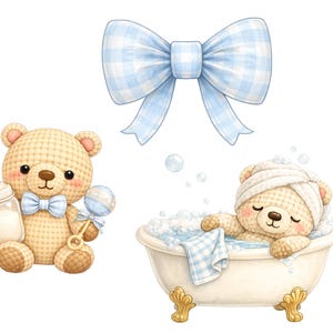 Teddy Bear Baby Shower Clipart Bundle – Watercolor Boy Nursery Graphics ...