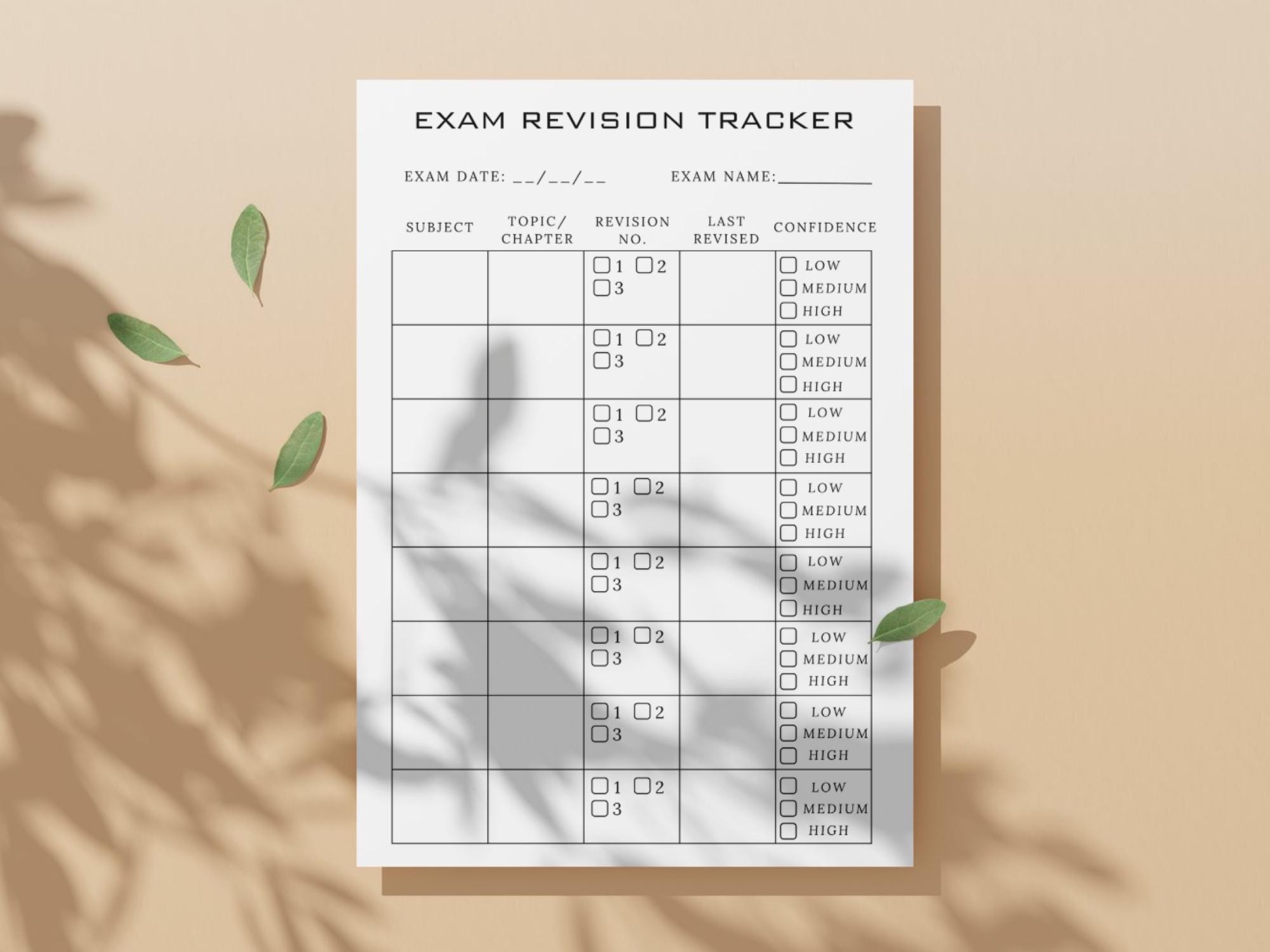 Exam & Test Revision Tracker Printable | Study Planner PDF | Minimal ...
