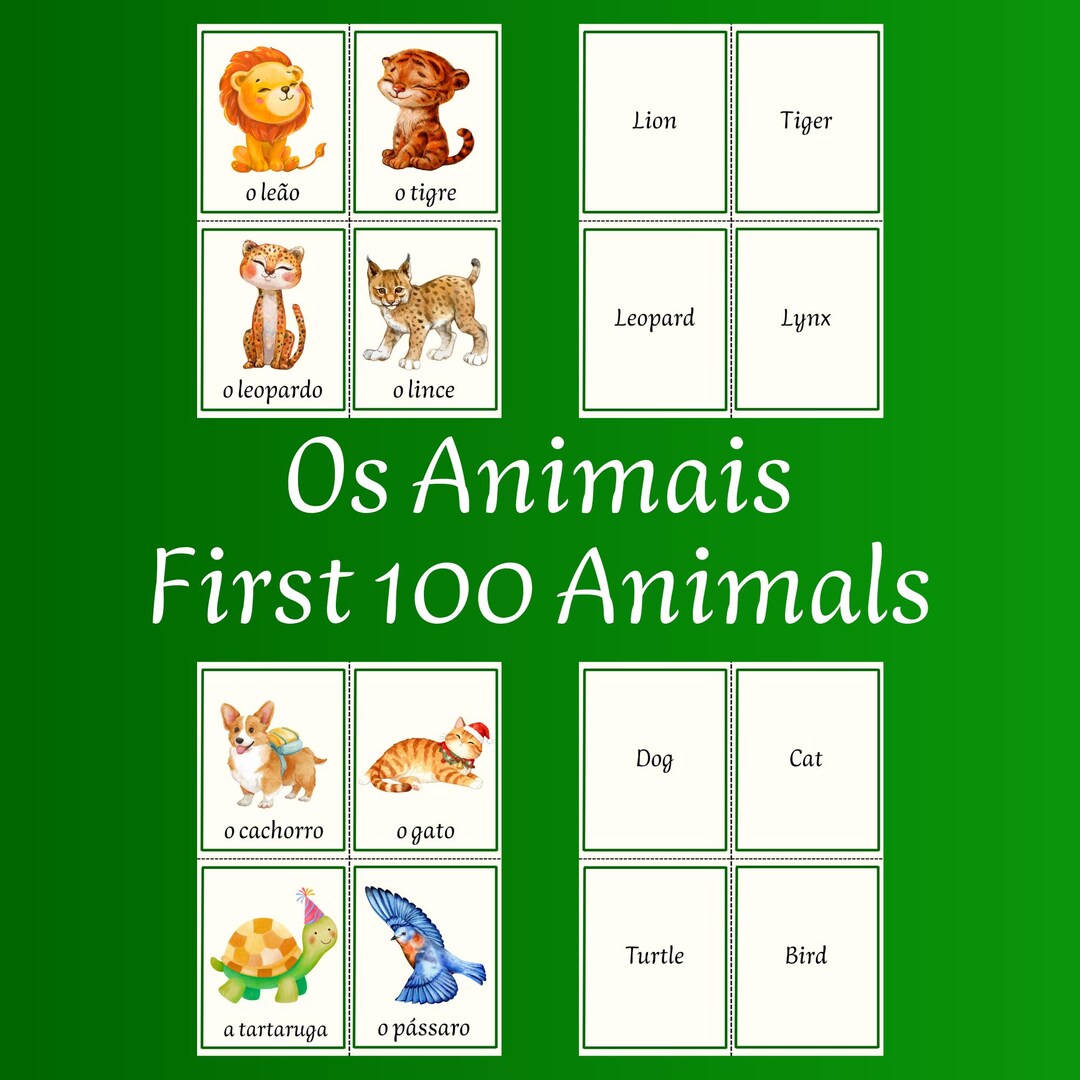 First 100 Portuguese Animals Flashcards, Os Animais for Kids ...