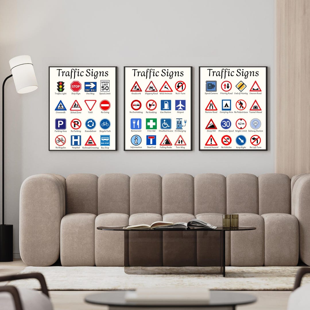Traffic Signs Poster Set: Educational Road Safety Art (digital Download ...