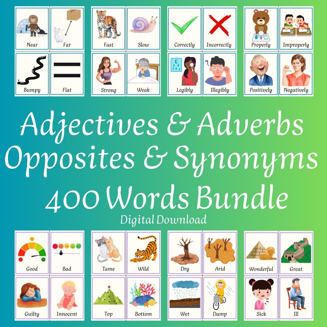Adjectives Adverbs Opposites Synonyms Flashcards Mega Bundle ...