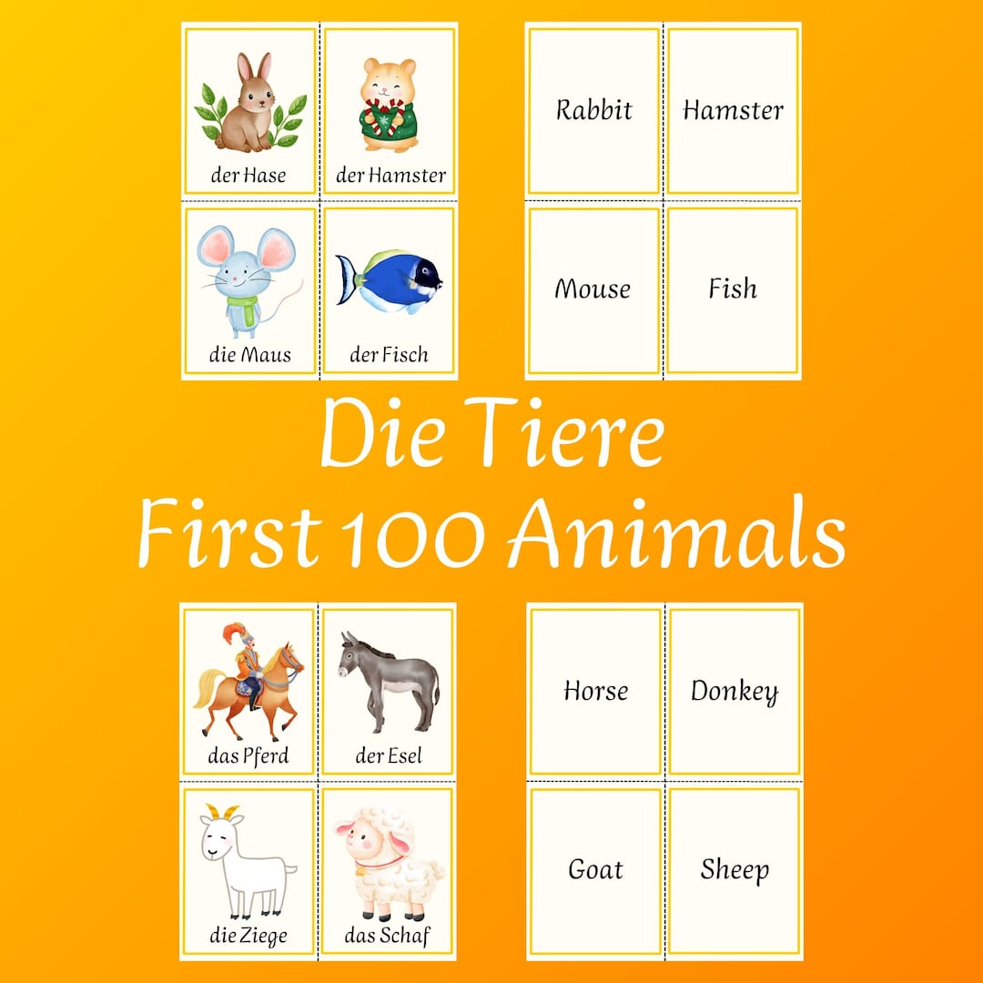First 100 German Animals Flashcards, Die Tiere for Kids, Montessori ...