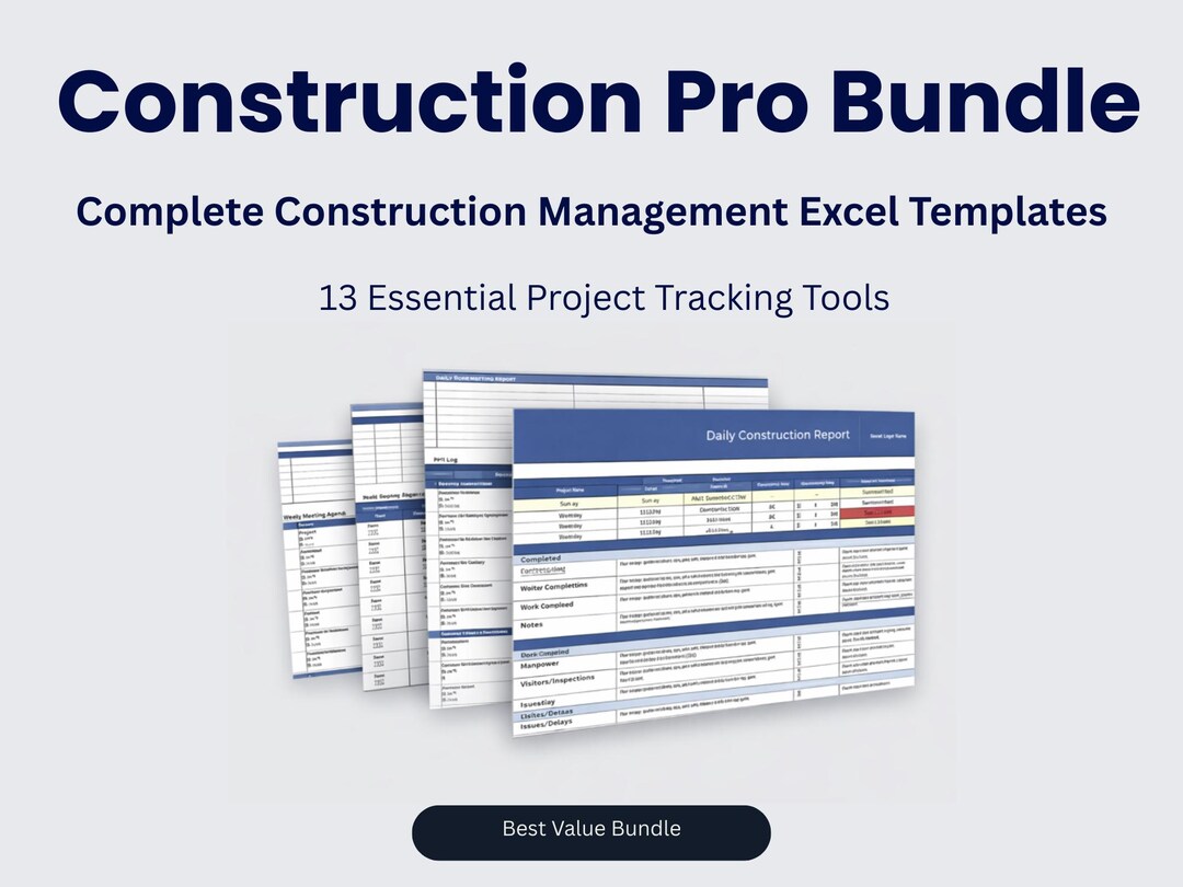 Construction Pro Bundle | Construction Management Excel Templates ...