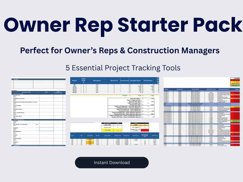 Owner Rep Starter Pack | Construction Management Excel Templates | RFI ...