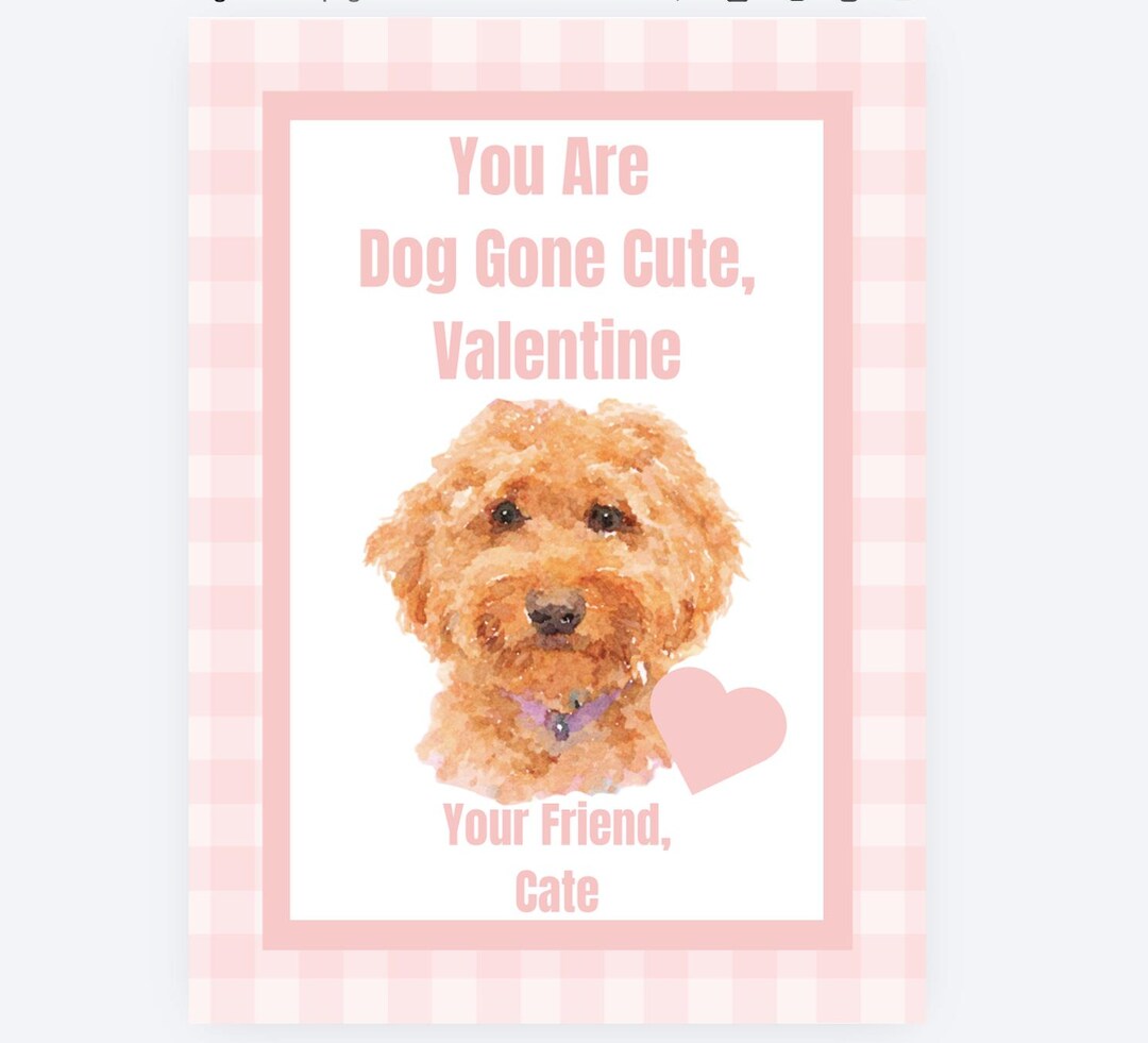Puppy Valentine Gift Tag Printable – Pink Gingham Red Dog (digital ...