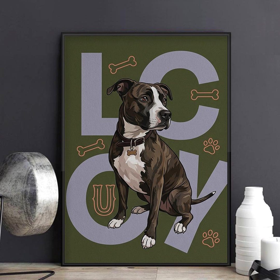 Custom Dog Portrait Canvas and Poster Print, Personalized Pet Wall Art ...