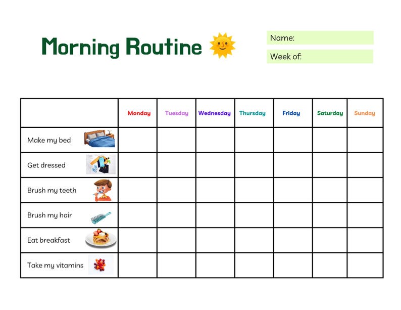 Kids Morning Routine Chart - Etsy