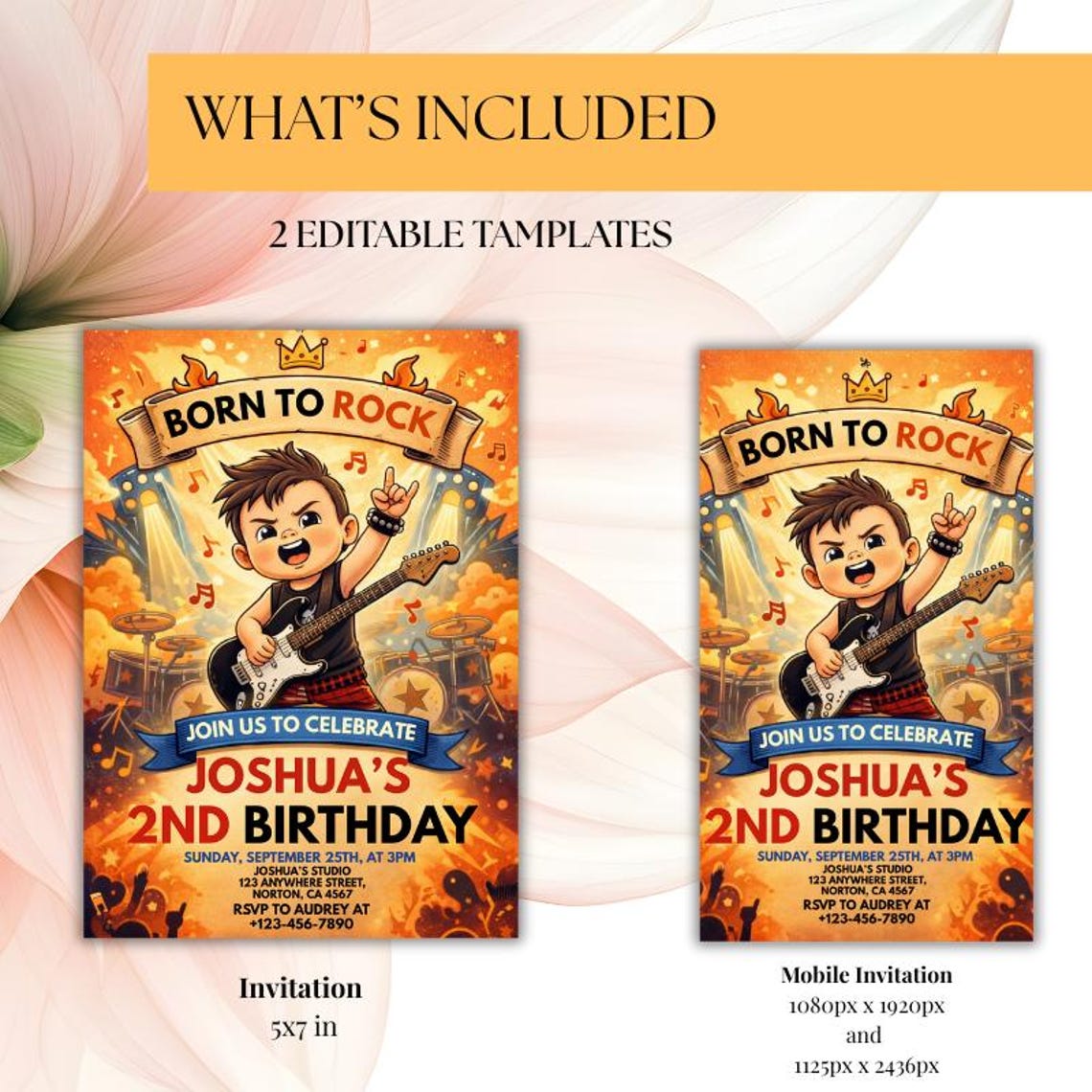 Rock Star Birthday Invitation, Rock and Roll Birthday Invite, Born to ...