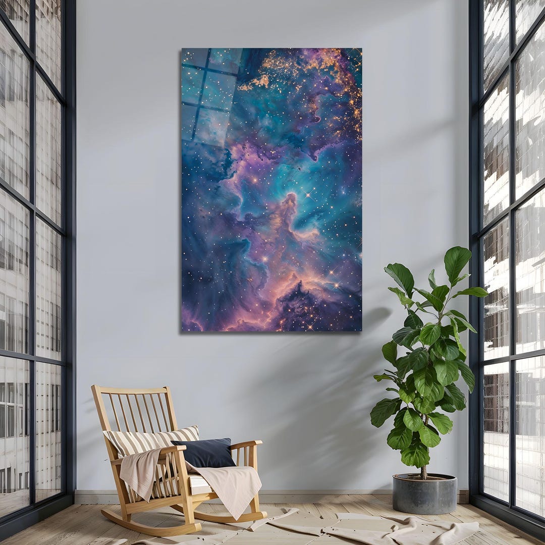 Glass Wall Art – Blue Purple Nebula | Cosmic Modern Statement Decor - Etsy