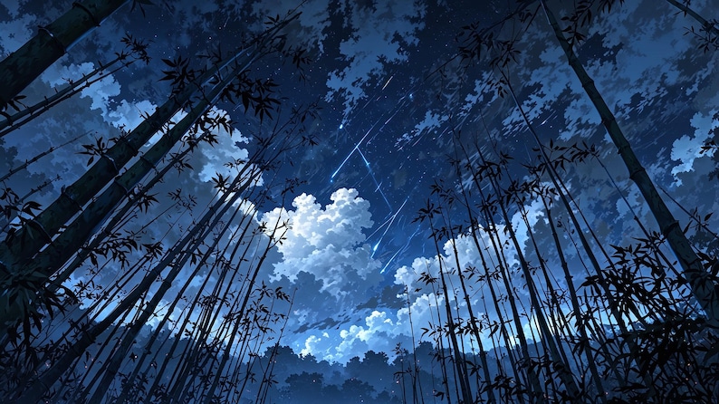 Bamboo Moon Anime Desktop Wallpapers | Moonlit Grove Bundle (digital ...
