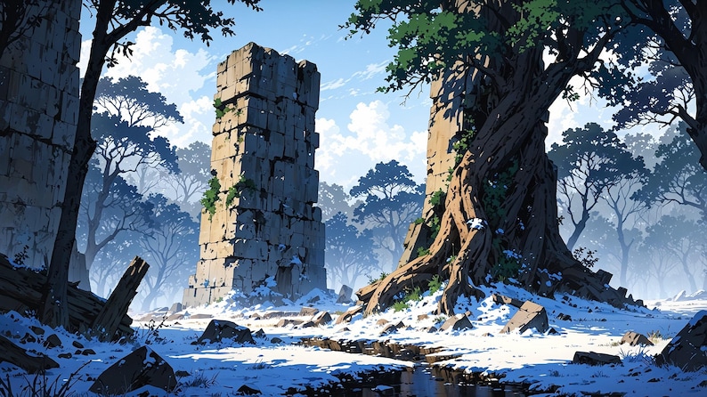 Ancient Forest Ruins Anime Desktop Wallpapers | PC Mac Bundle (digital ...