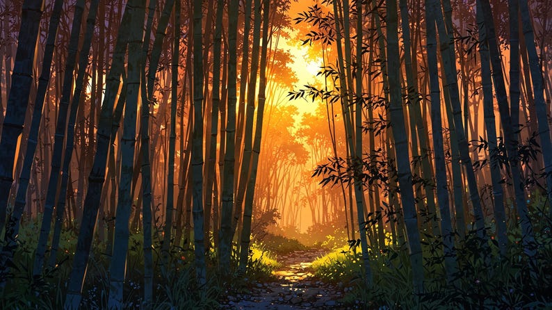Bamboo Moon Anime Desktop Wallpapers | Moonlit Grove Bundle (digital ...
