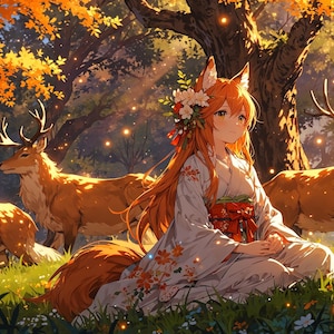 Midsummer Stag Meadow Desktop Wallpapers | Whimsical Forest Dreams ...